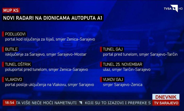 MUP KS: Novi radari na dionicama autoputa A1 – TVSA.BA